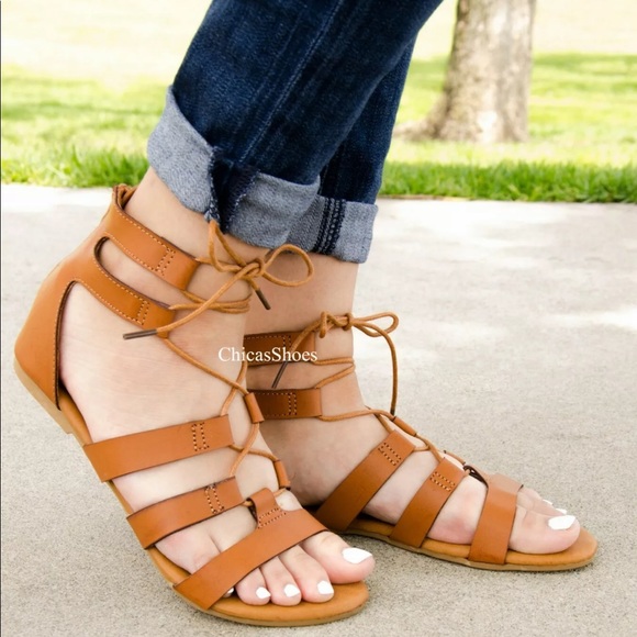 Shoes | New Tan Gladiator Lace Up Flat Sandals | Poshmark